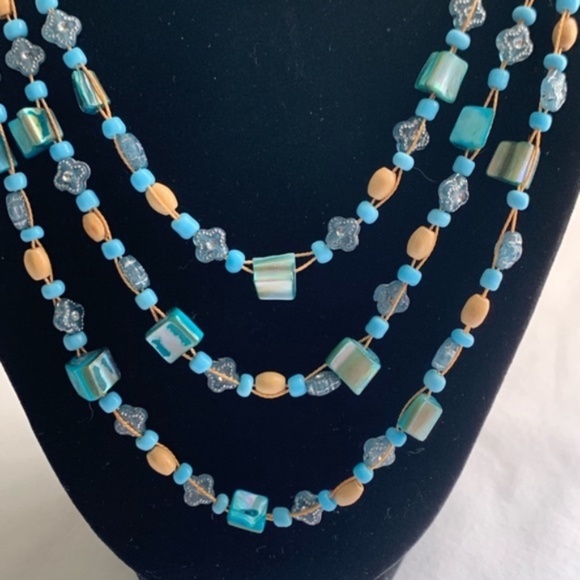 Jewelry | Tealturquoise And Tan Bead String Necklace | Poshmark